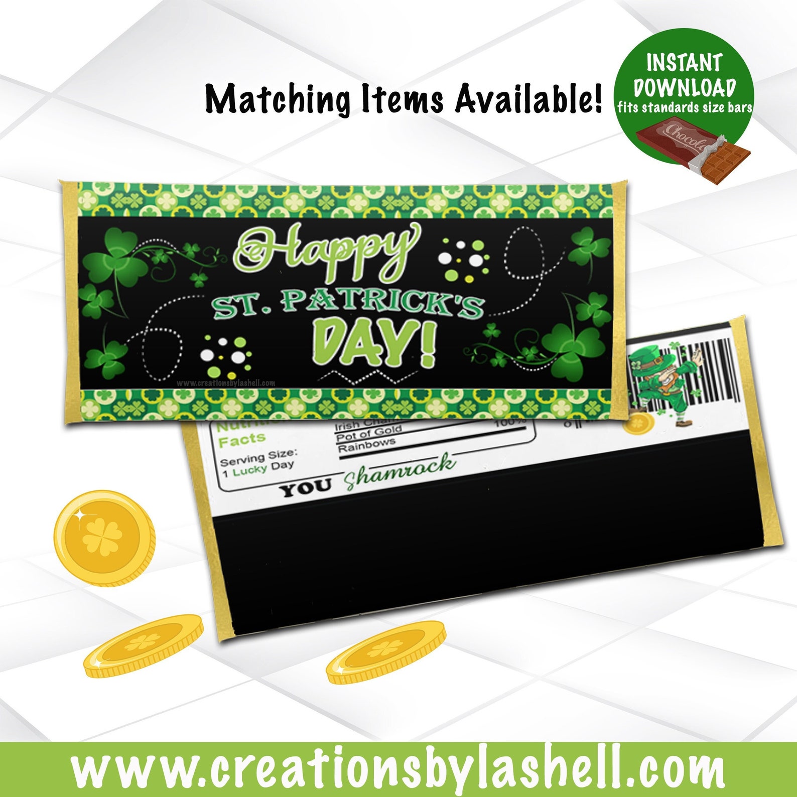 St. Patrick's Day Candy Bar Wrappers, St. Patrick's Chocolate Bar ...
