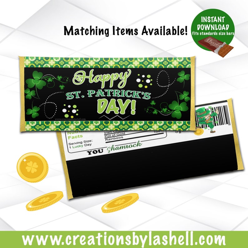 St. Patrick's Day Candy Bar Wrappers, St. Patrick's Chocolate Bar ...