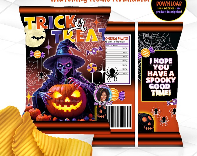 Halloween Chip Bag, Instant Download, Trick or Treat Chip Bag Wrappers ...