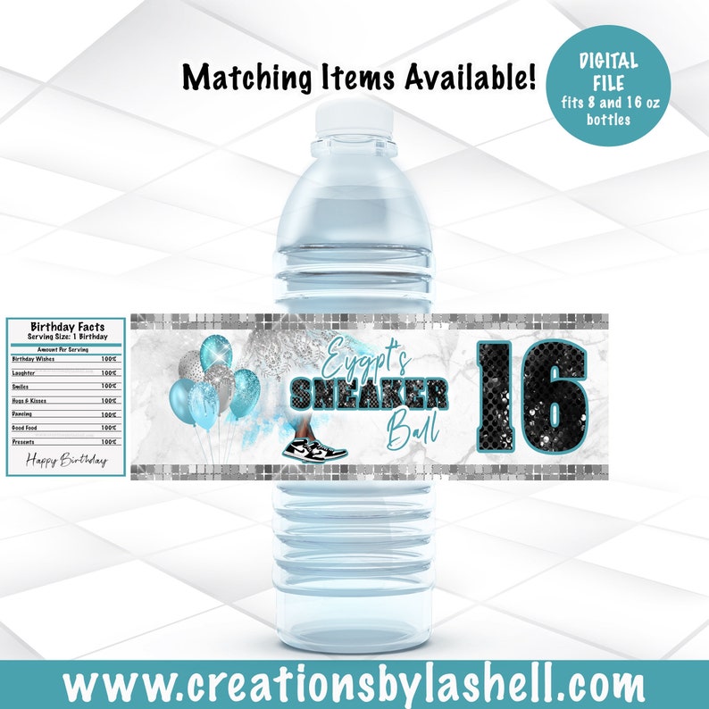 Sneaker Ball Water Bottle Labels Template Blue Sneaker Ball Party ...