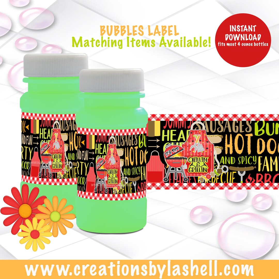 BBQ Bubbles Labels Instant Download | Summer Fun Favors | BBQ Bubbles ...