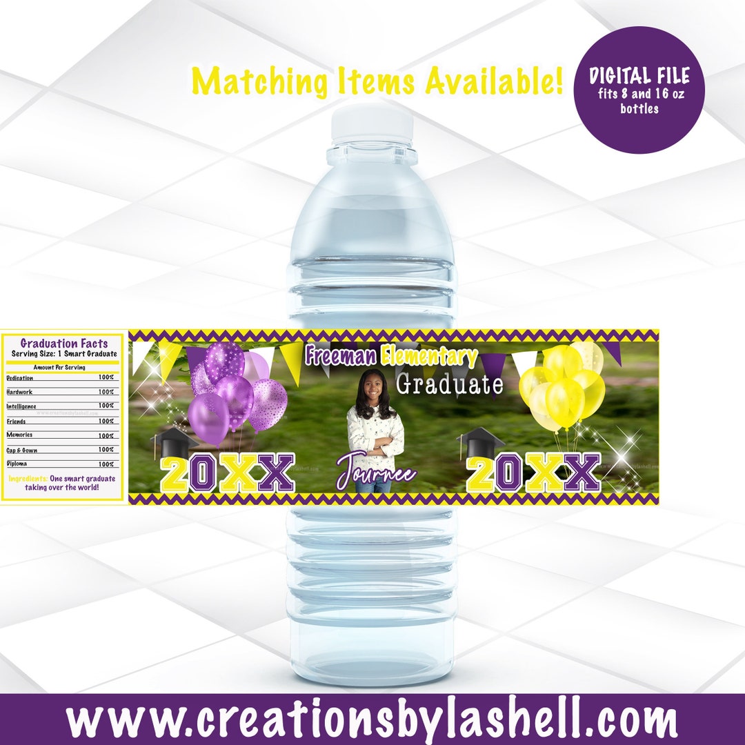 Graduation Water Bottle Label Digital File | Purple and Yellow ...