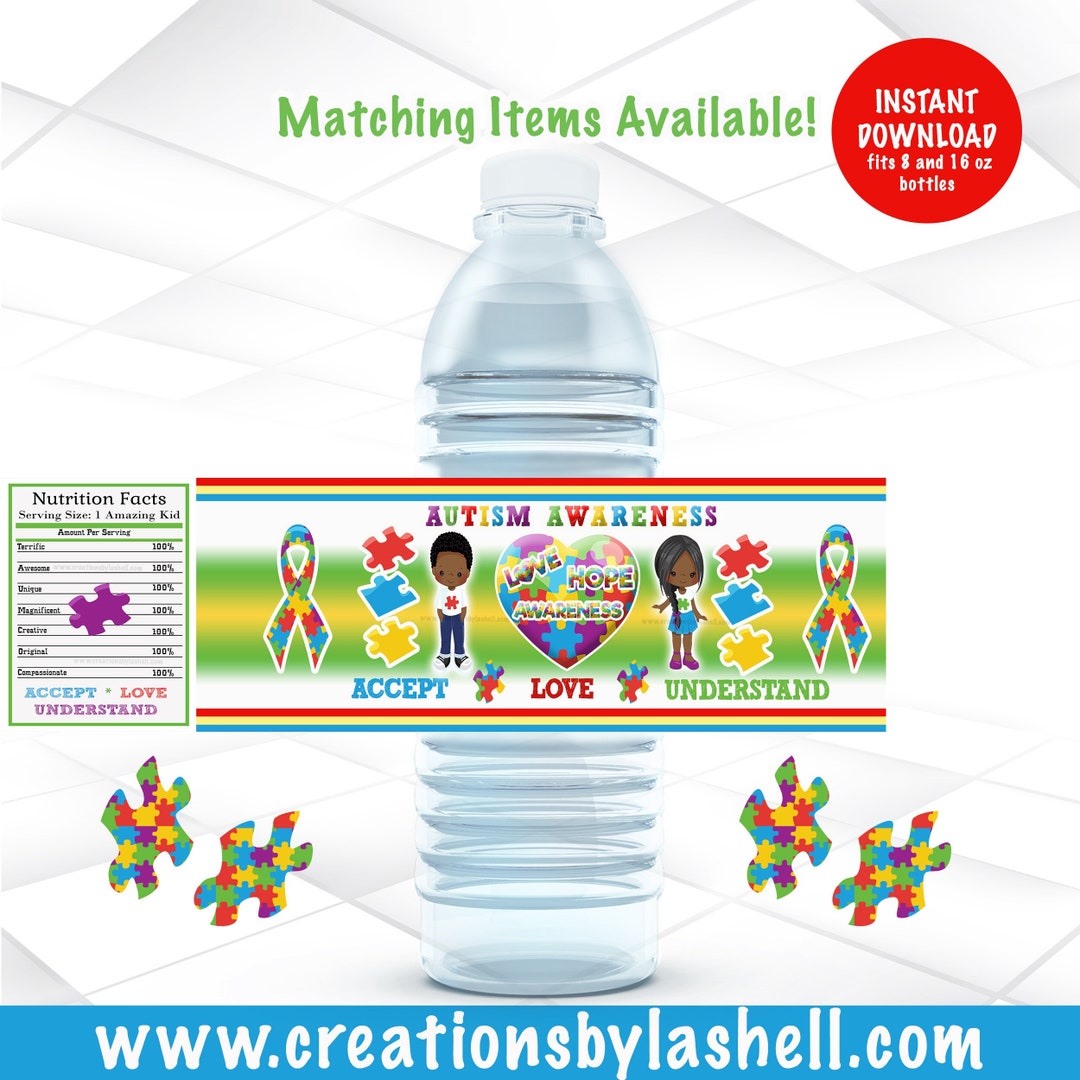 Autism Water Bottle Labels Instant Download | Autism Awareness Labels ...