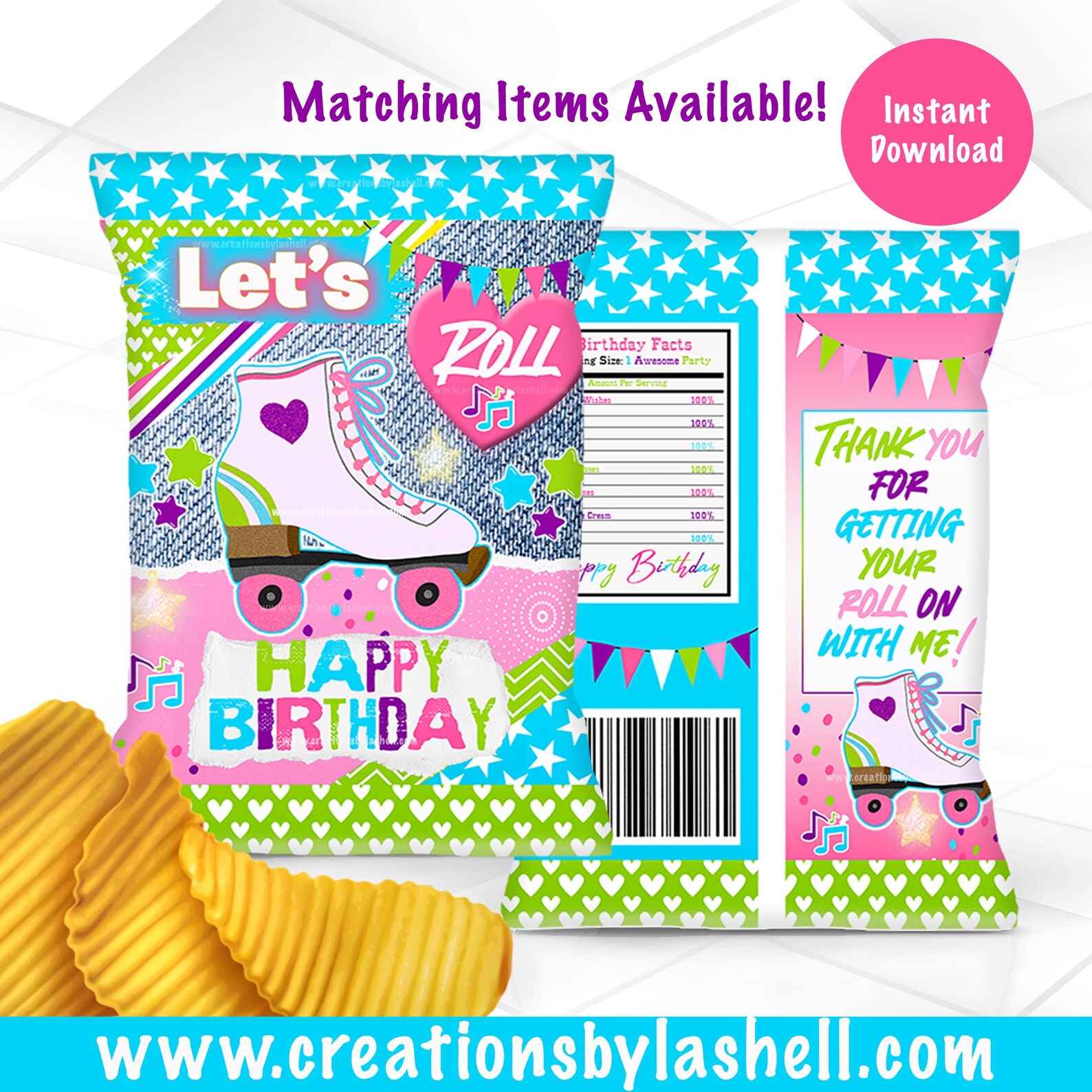 Roller Skating Chip Bag Party Favor Instant Download Let's Roll Chip ...