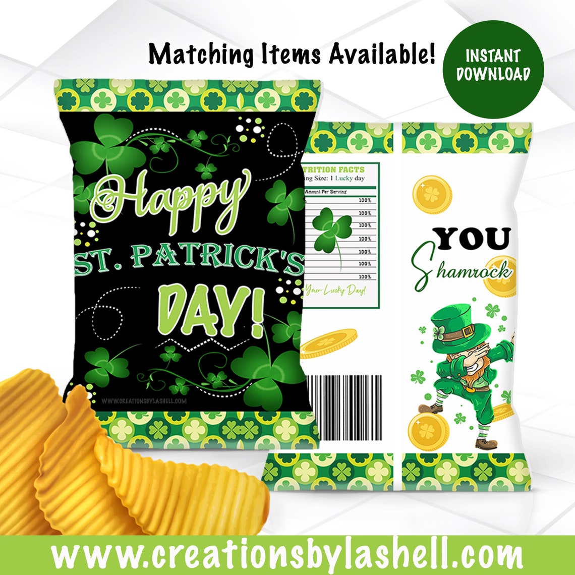 St Patrick's Day Chip Bag Instant Download Lucky Chip Bag Printable St ...