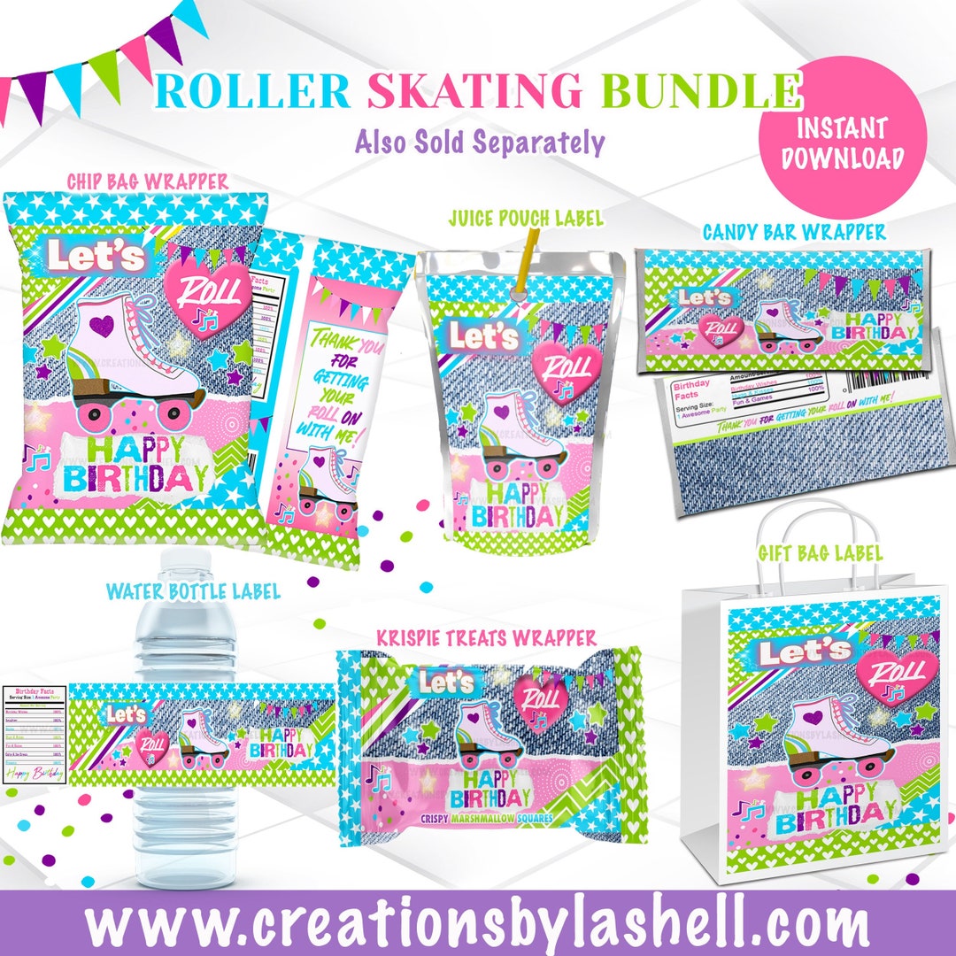 Roller Skating Party Labels Bundle Instant Download Roller Skating ...