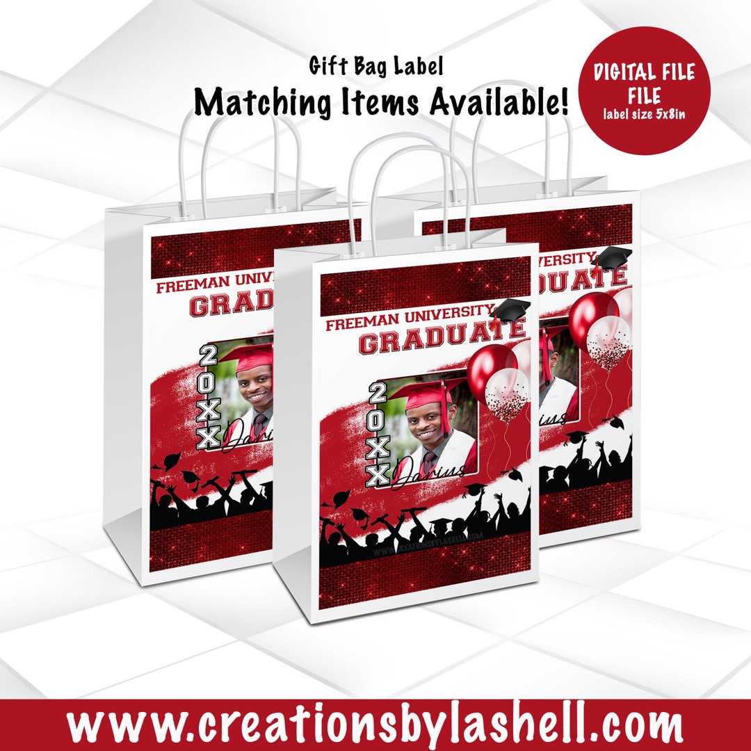 Graduation Gift Bag Template | Red Graduation Gift Bag Label Printable ...