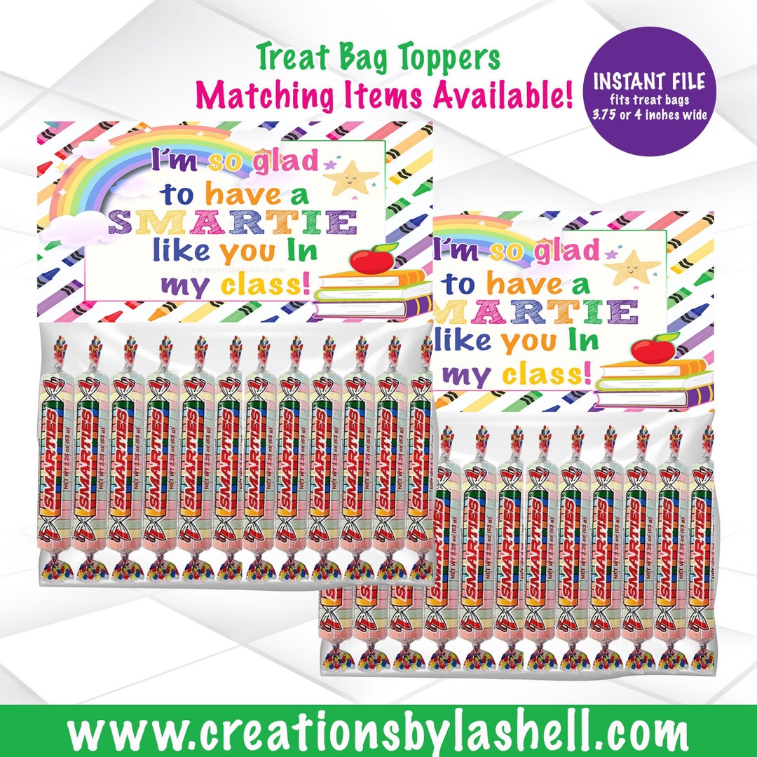 Back to School Treat Bag Toppers Instant File | Smarties Treat Toppers ...