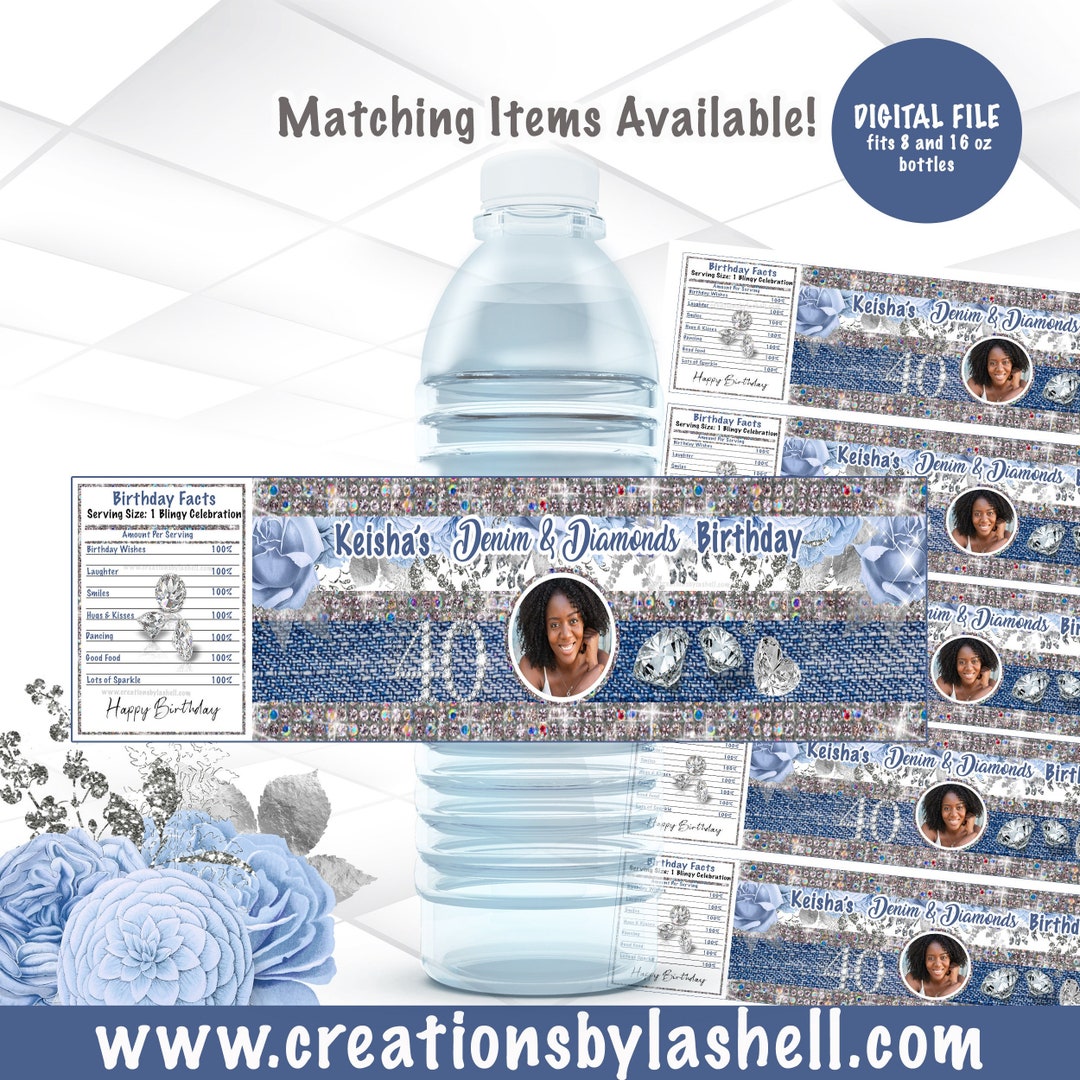 Denim and Diamonds Water Bottle Labels Digital File Denim & Diamonds ...