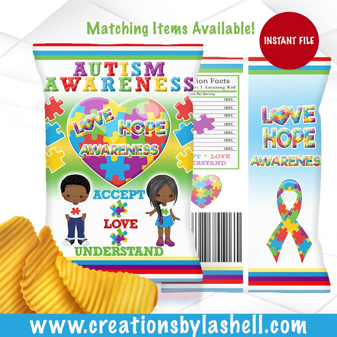 Autism Chip Bag Instant File | Autism Favors Printable | Autism ...