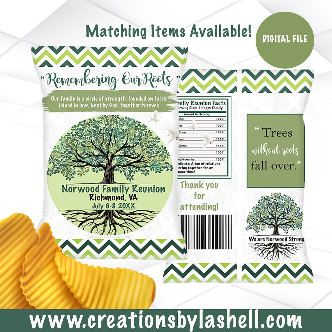 Family Reunion Chip Bags Printable | Green Family Reunion Favors ...