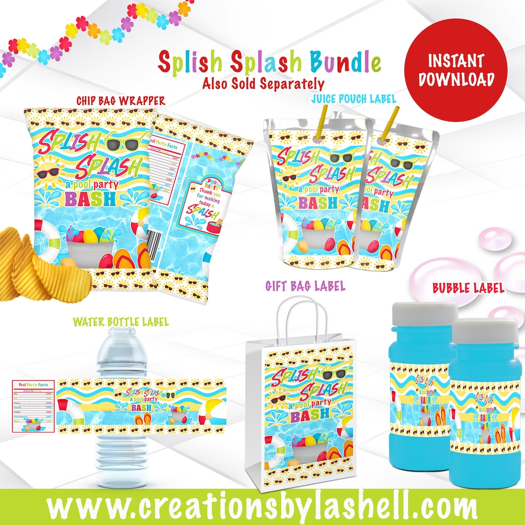 Pool Party Labels Bundle Instant Download Pool Party Favors Bundle ...