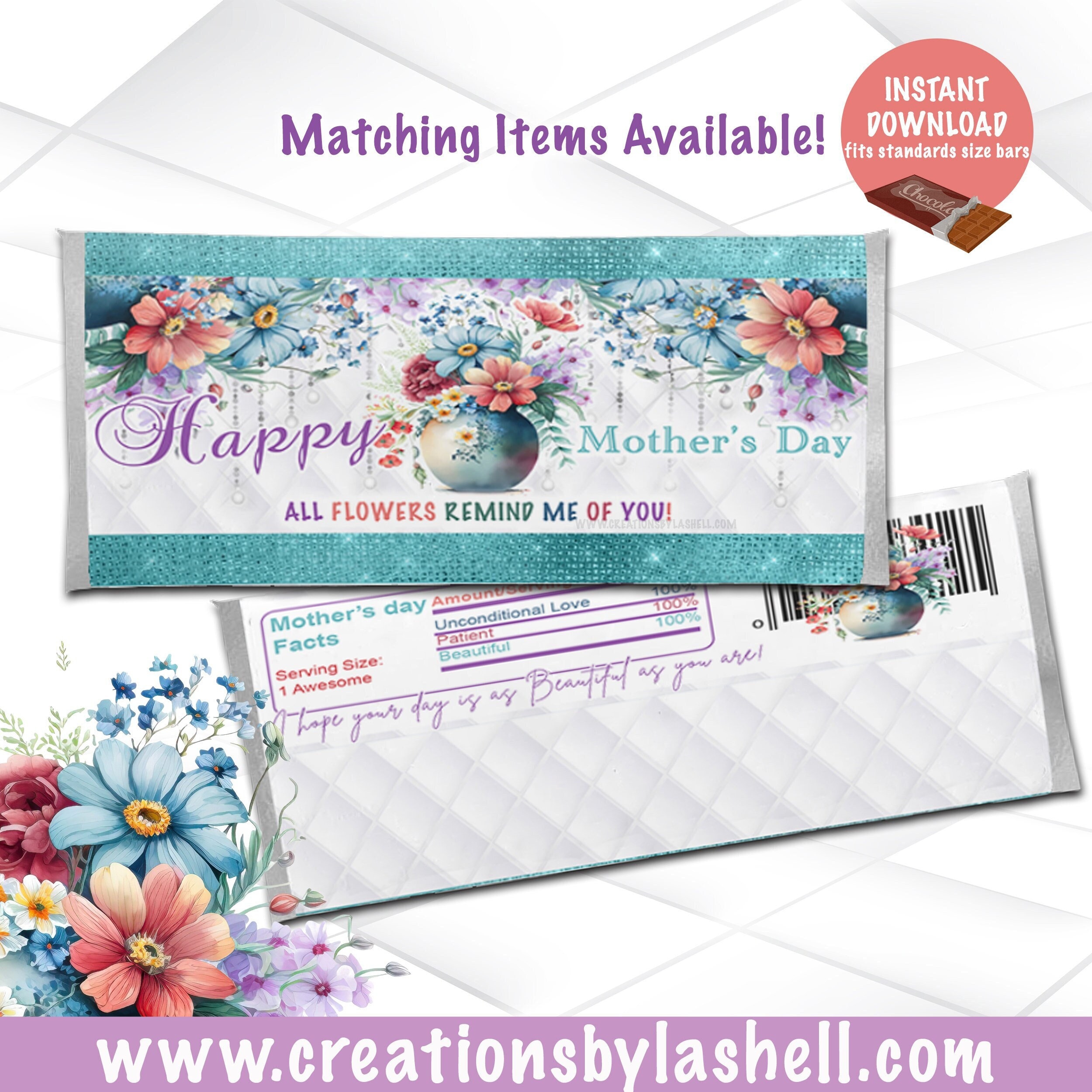 Mother's Day Candy Bar Wrappers Printable Mother's Day Favors Floral ...
