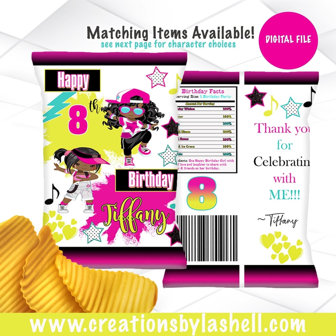 Hip Hop Chip Bags Digital File | Dance Party Chip Bags Printable ...