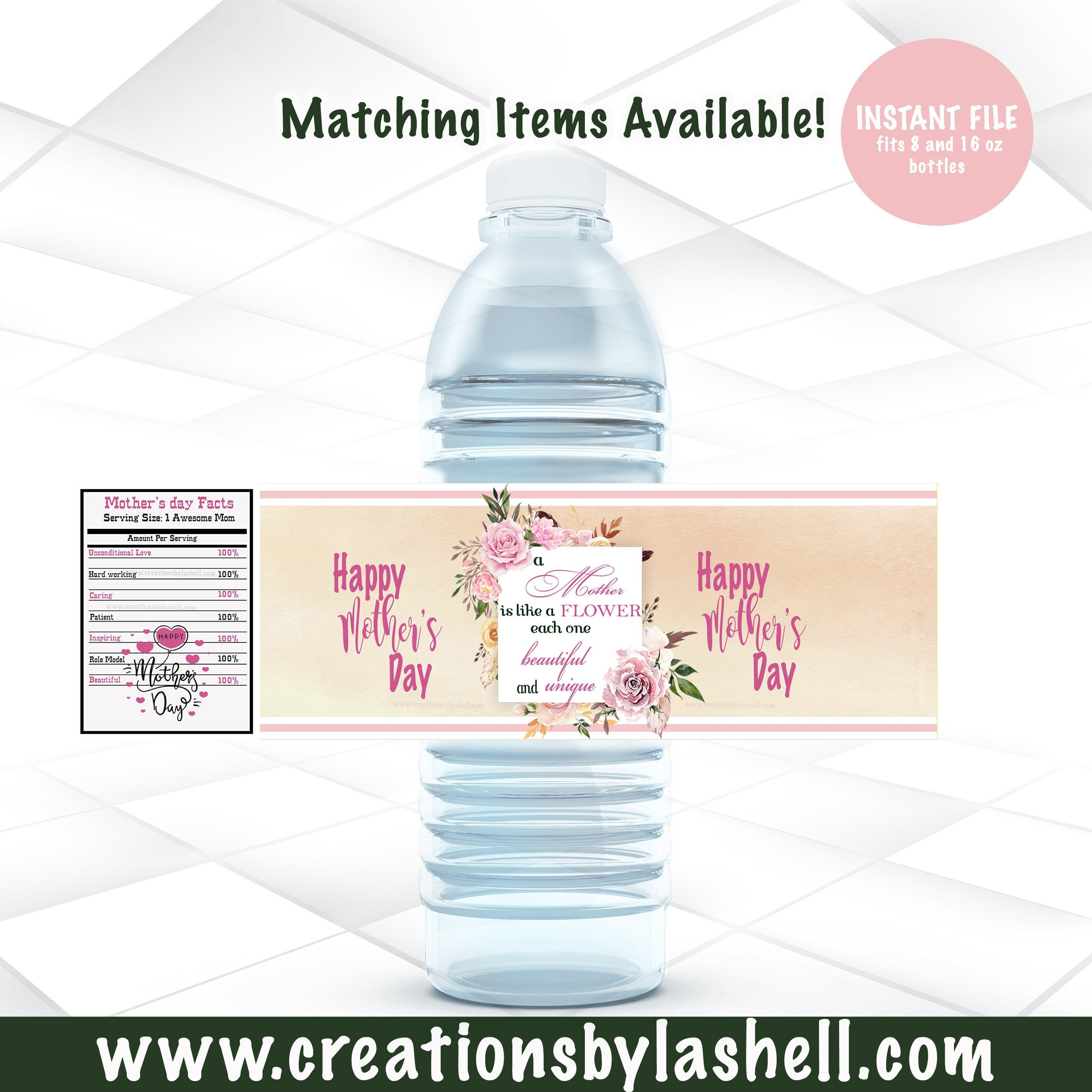 Mother's Day Water Bottle Labels Instant Download Mother's Day Favors ...