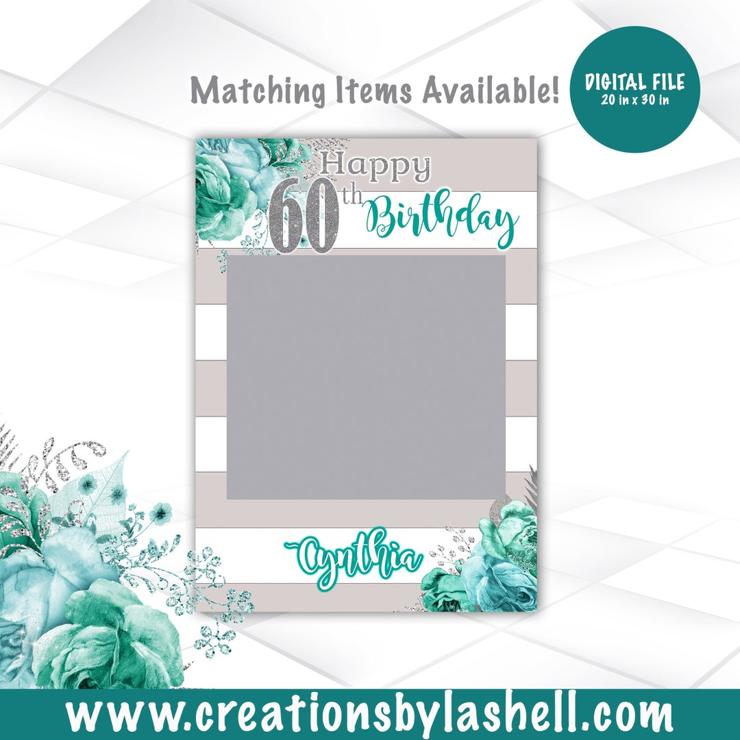 Teal and Silver Birthday Photo Frame Printable | Photo Props Digital ...
