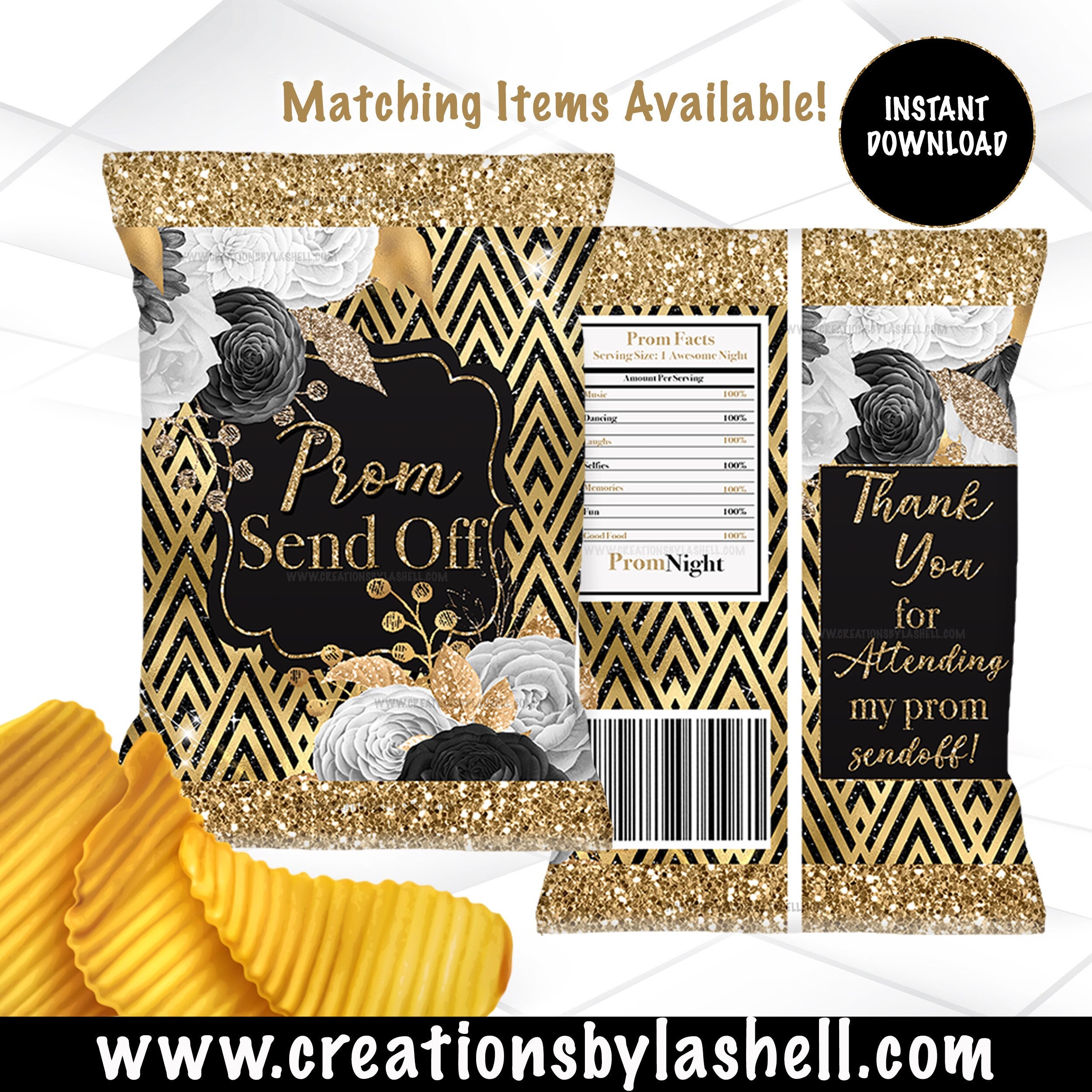 Prom Send off Chip Bags Instant Download Prom Chip Bags Printable Black ...