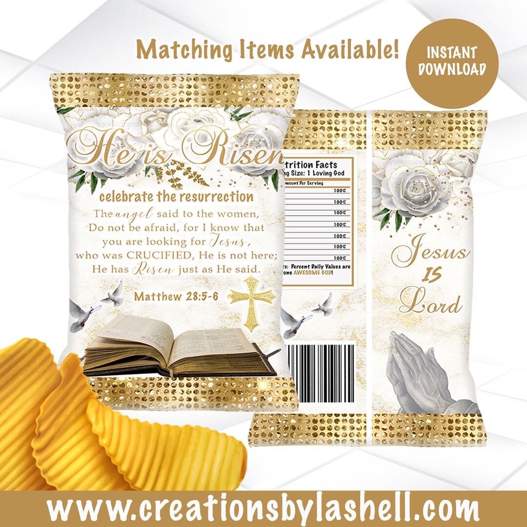 Easter Chip Bag Template | He is Risen Chip Bag Template | Easter Favor ...