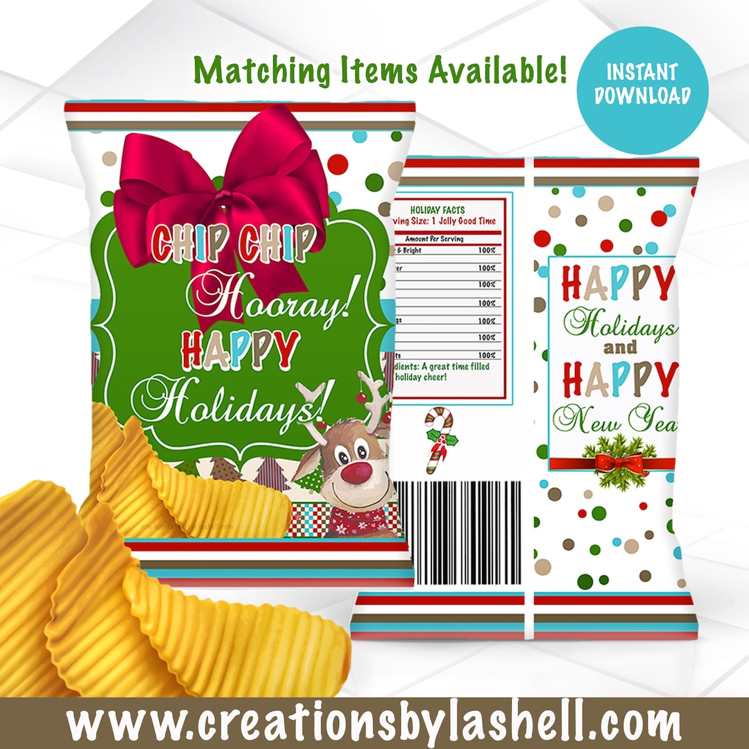 Christmas Chip Bag Instant Download | Happy Holidays Chip Bag Template ...