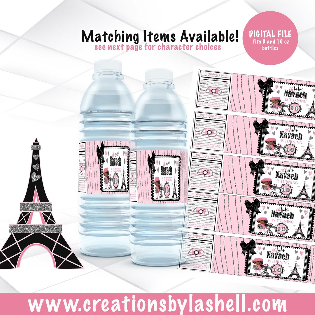 Paris Water Bottle Labels Digital File | Paris Theme Drink Labels ...