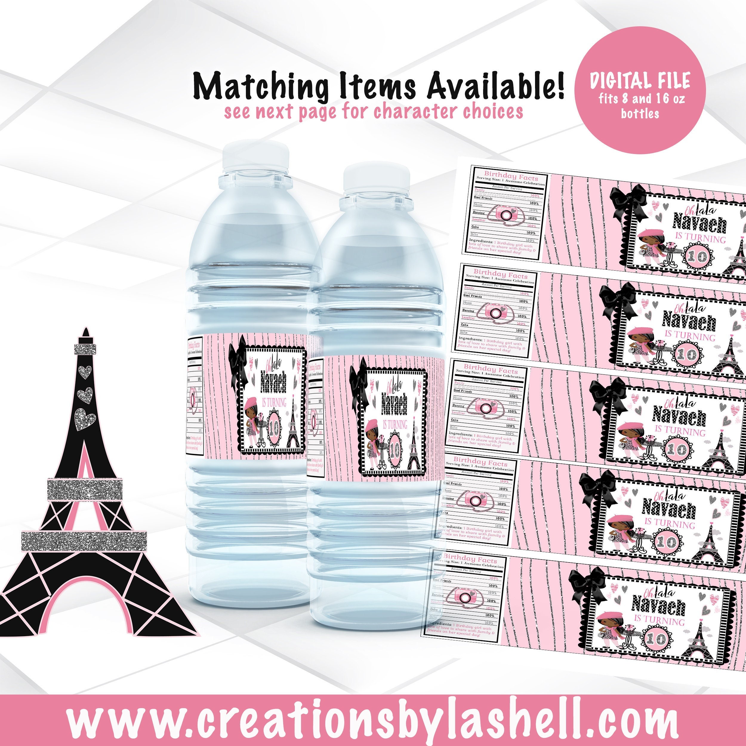 Paris Water Bottle Labels Digital File Paris Theme Drink Labels ...