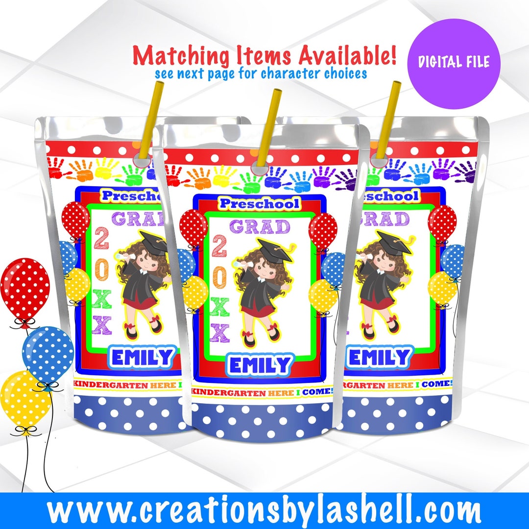 Preschool Graduation Juice Labels Digital File | Pre K Juice Labels ...