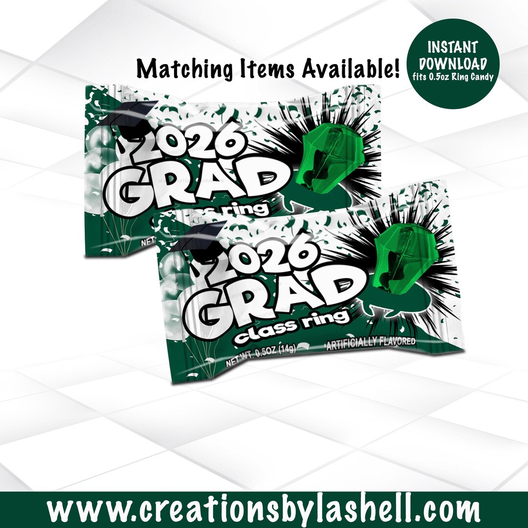 Graduation Candy Ring Wrapper Instant Download | Green Graduation Candy ...