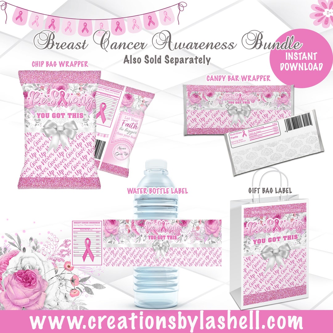 Breast Cancer Awareness Party Labels Bundle Instant Download Breast Cancer Awareness Month ...