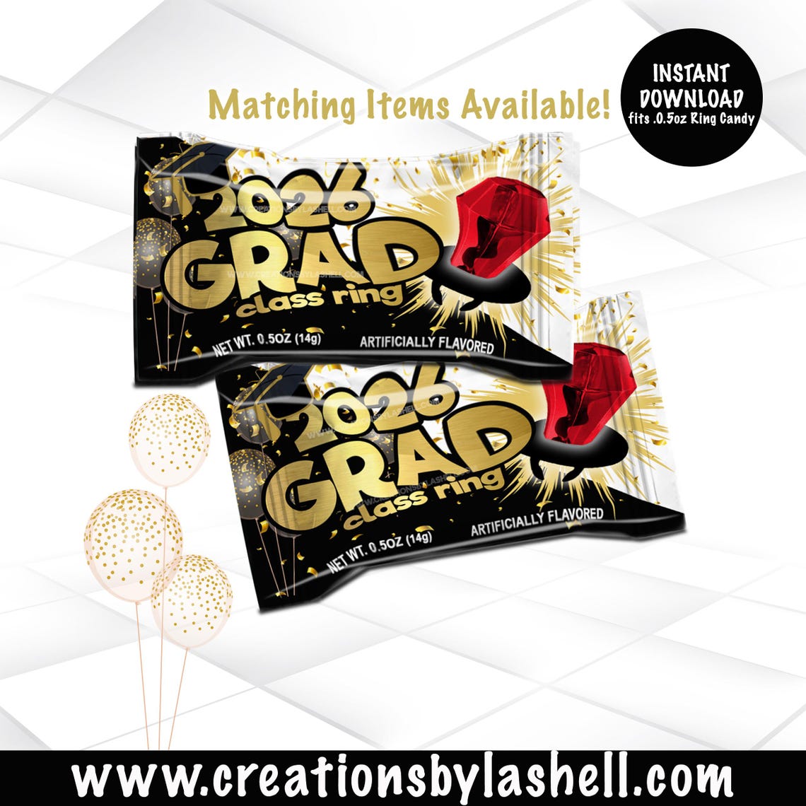Graduation Candy Ring Wrapper Instant Download | Black and Gold Candy ...