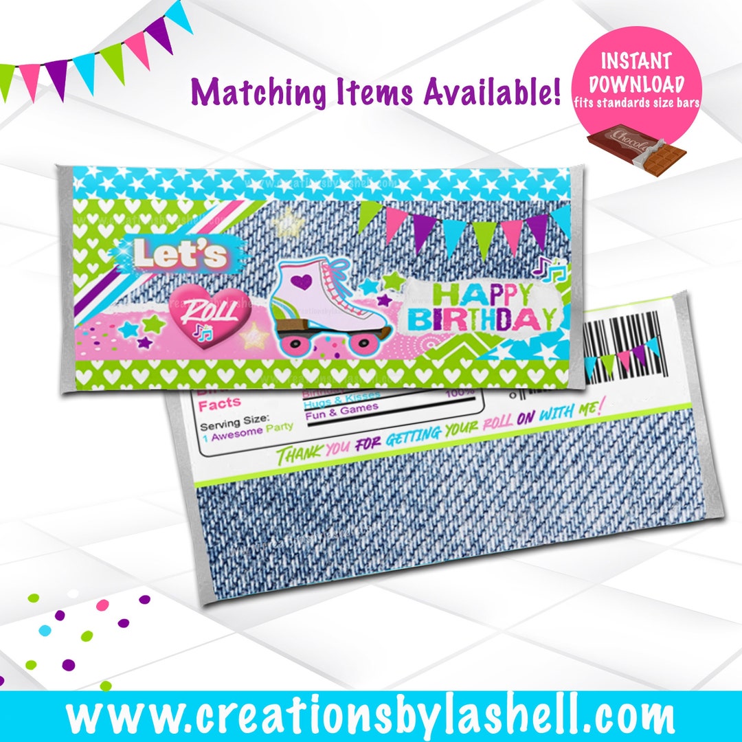 Roller Skating Candy Bar Wrappers Instant Download | Let's Roll ...