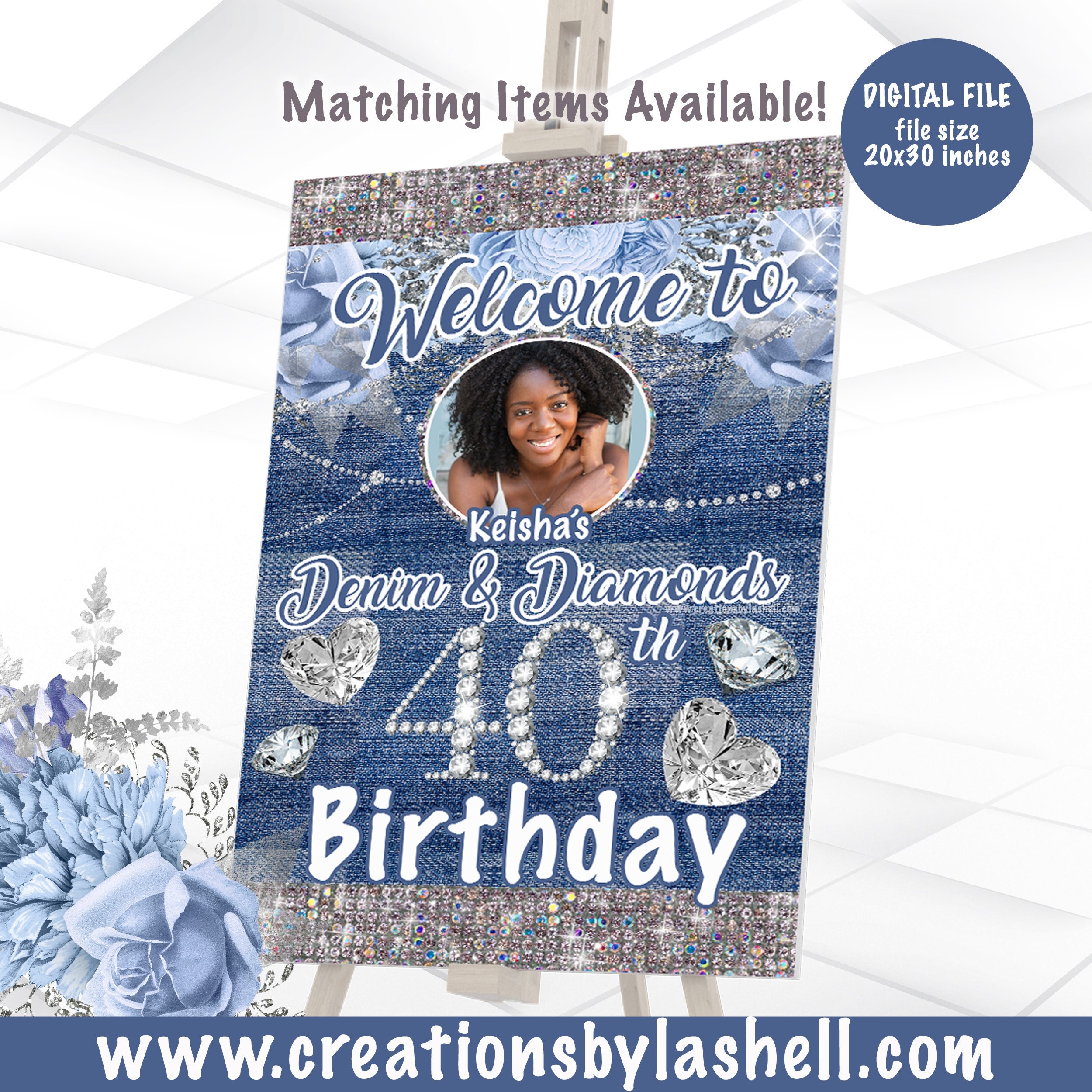 Denim & Diamonds Welcome Sign 20 X 30 Inch Printable Denim and Diamonds ...