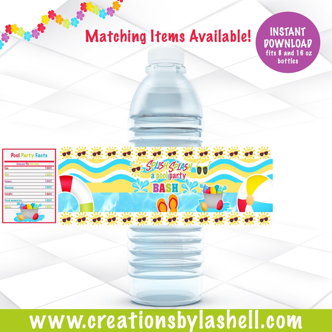 Pool Party Water Bottle Labels Instant Download | Splish Splash Drink ...