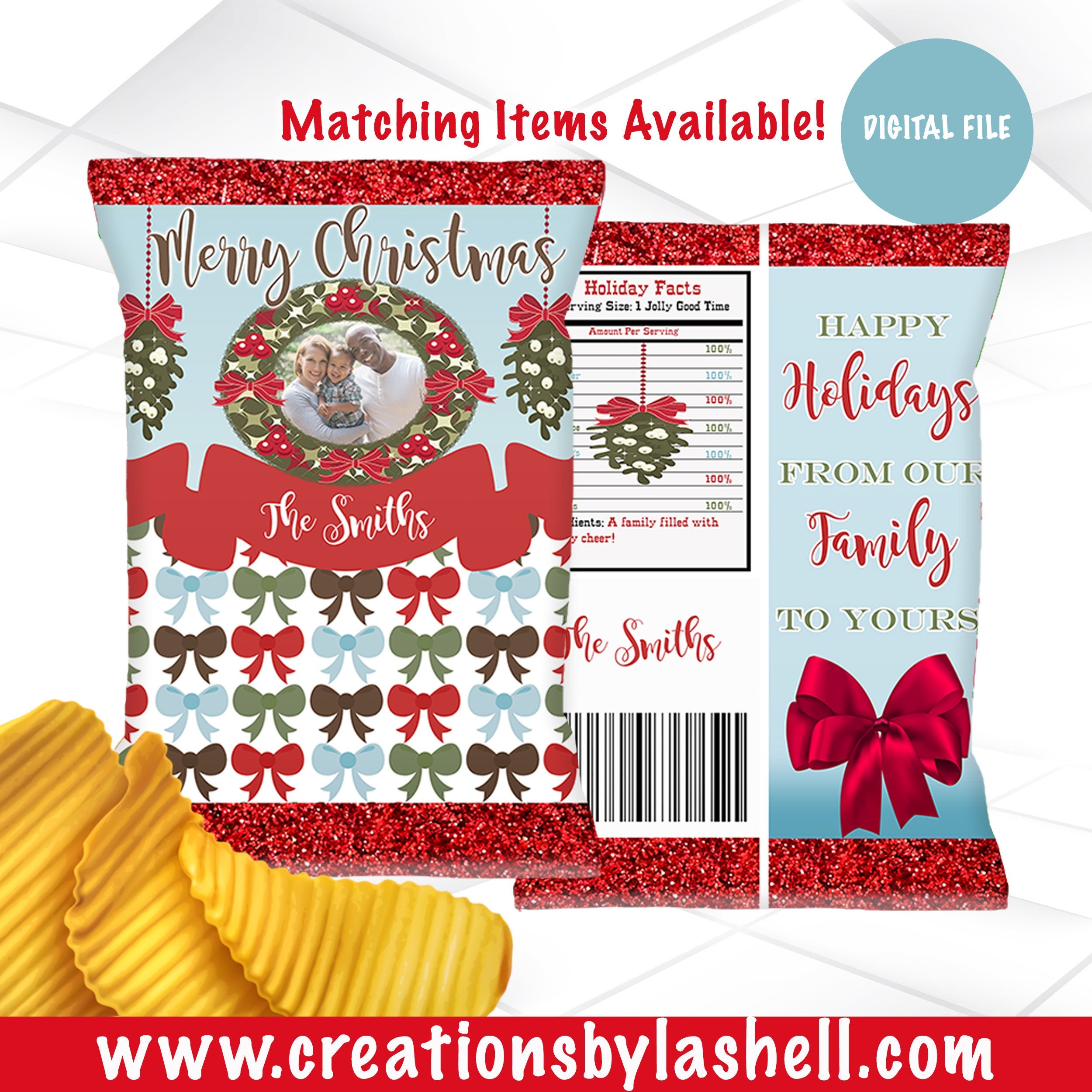 DIGITAL DOWNLOAD Christmas Chip Bag Labels Printable Digital Download ...