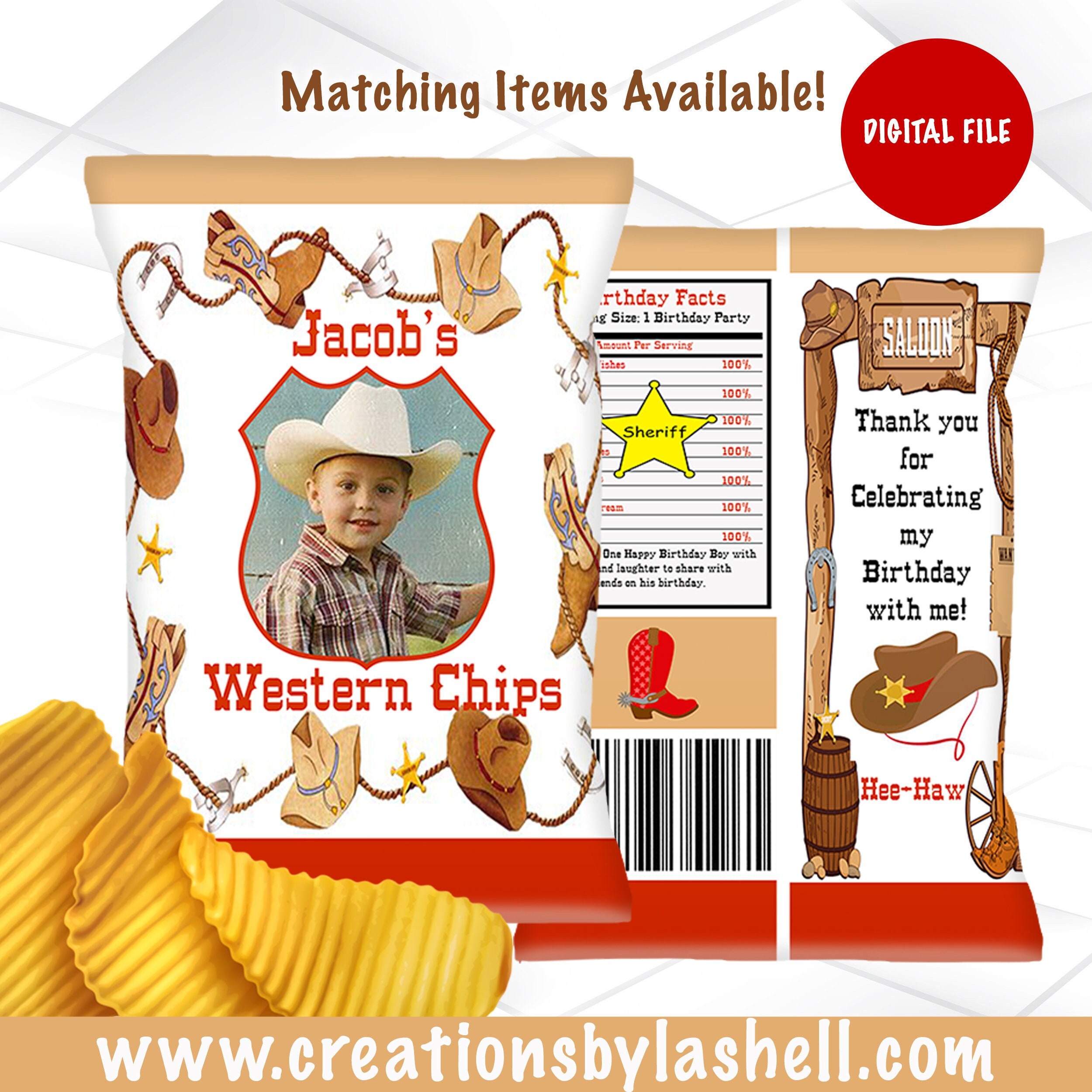 Western Chip Bag Template | Western Chip Bag Printable | Western Favor ...