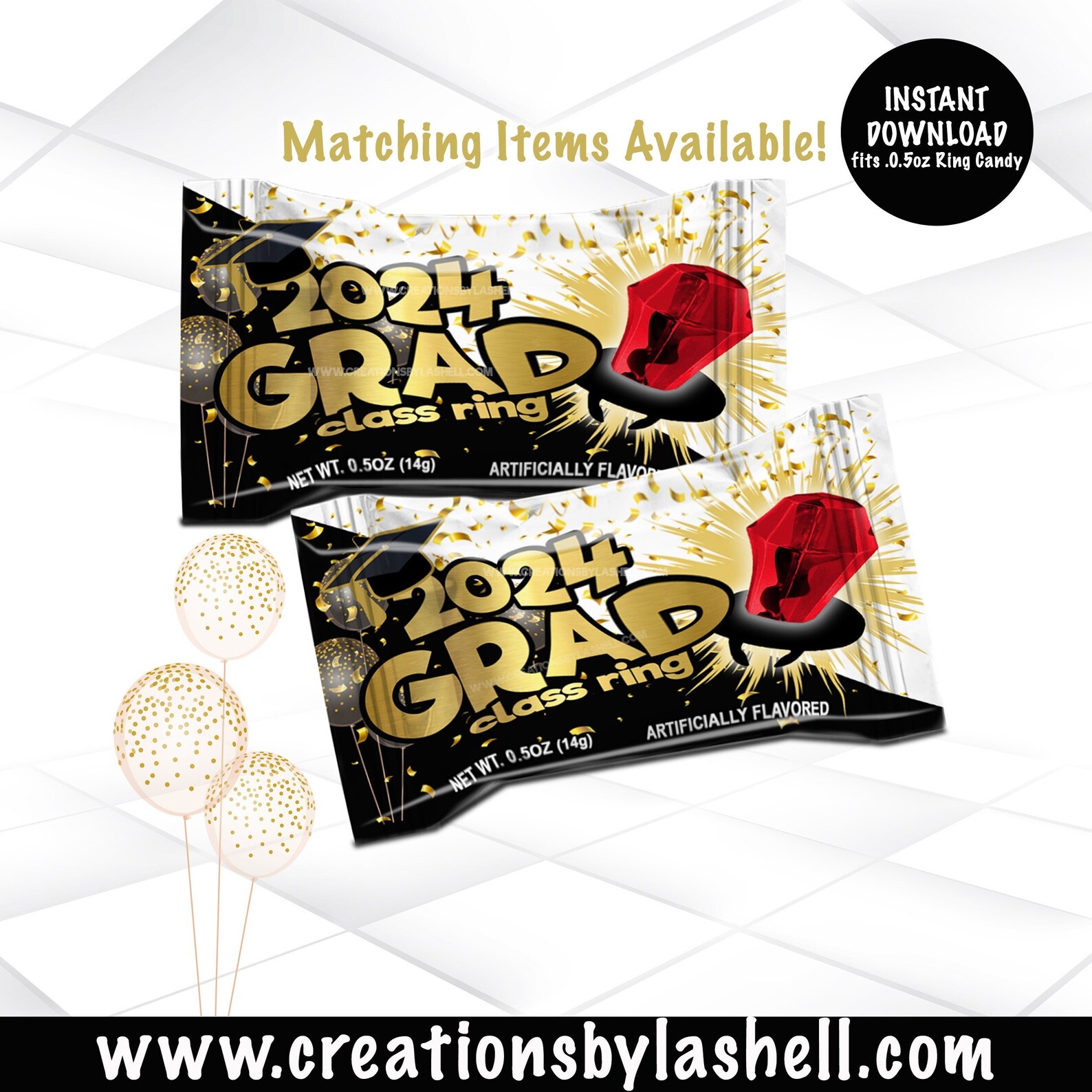 Graduation Candy Ring Wrapper Instant Download Black and Gold Candy ...