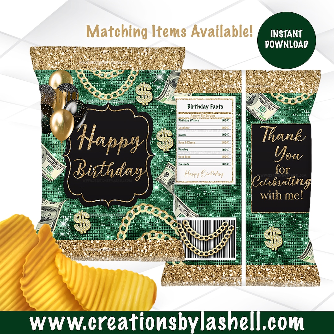 Money Themed Chip Bag Instant Download | Money Chip Bag Printable ...