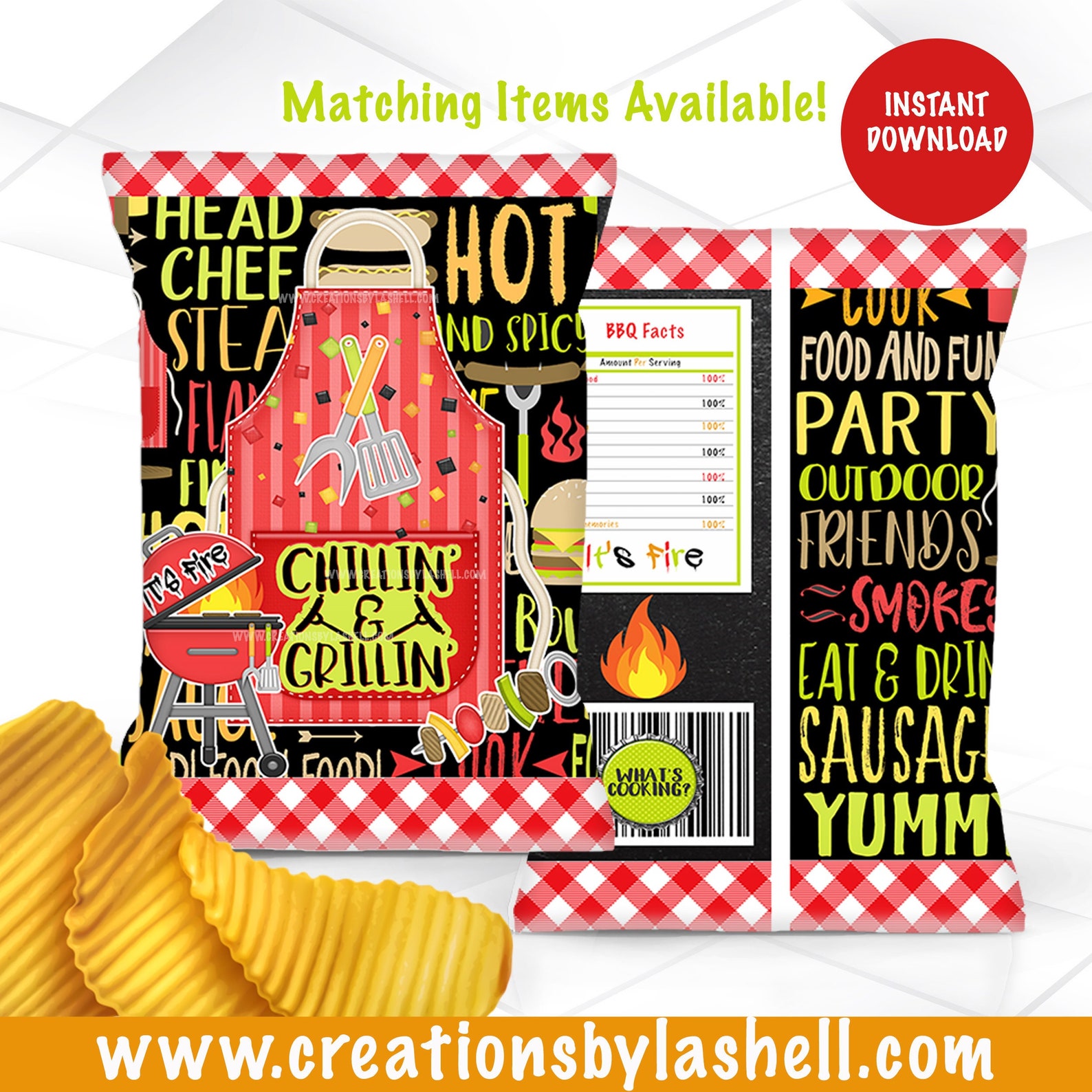 BBQ Chip Bag Instant Download | Cookout Chip Bag Digital File | BBQ ...