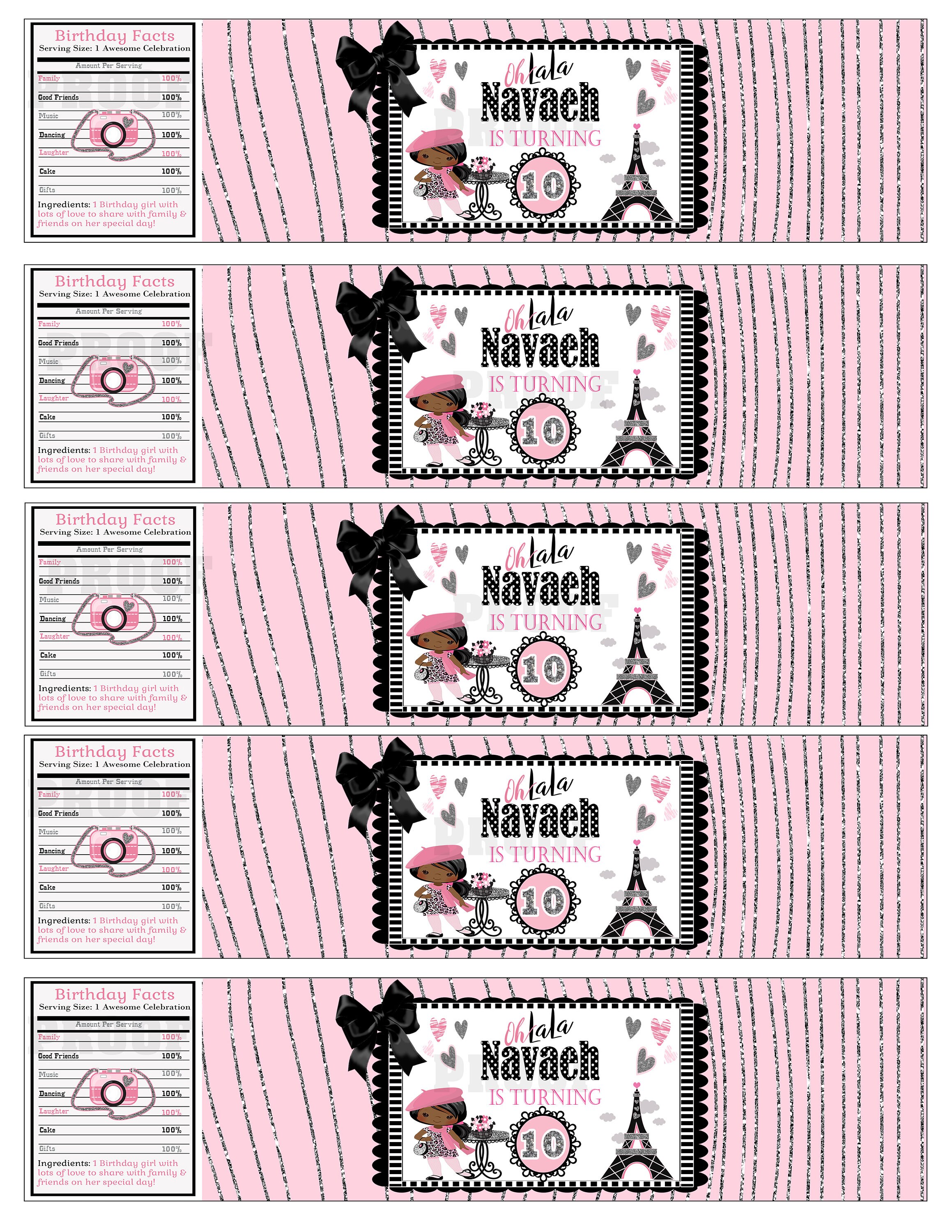 Paris Water Bottle Labels Digital File Paris Theme Drink Labels ...