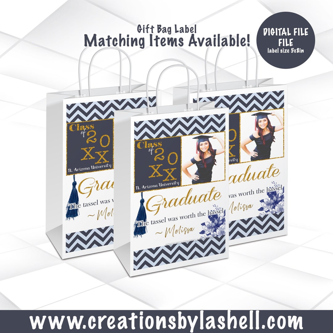 Graduation Gift Bag Template | Blue Graduation Gift Bag Label Printable ...