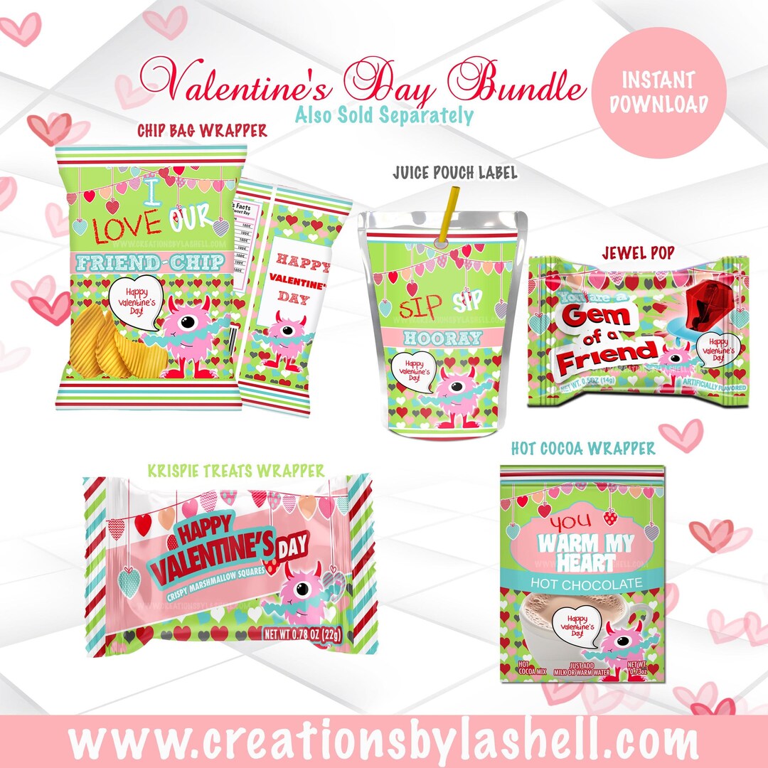 Valentine Instant Download Treat Bundle Valentine's Day Bundle Template ...