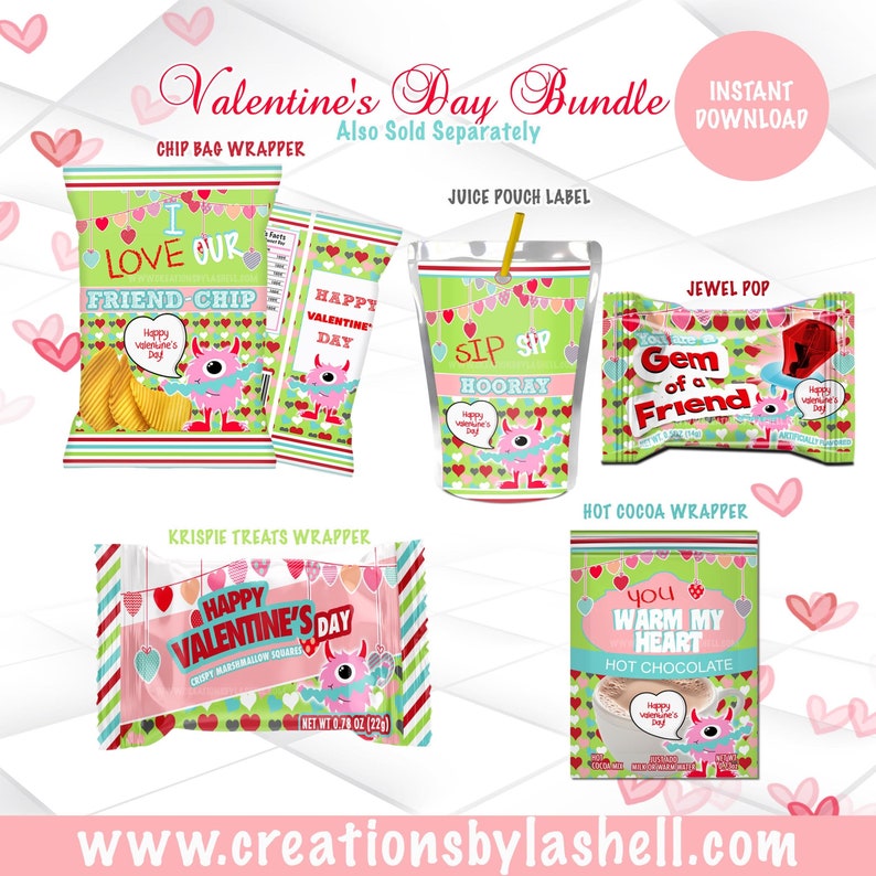 Valentine Instant Download Treat Bundle Valentine's Day Bundle Template ...