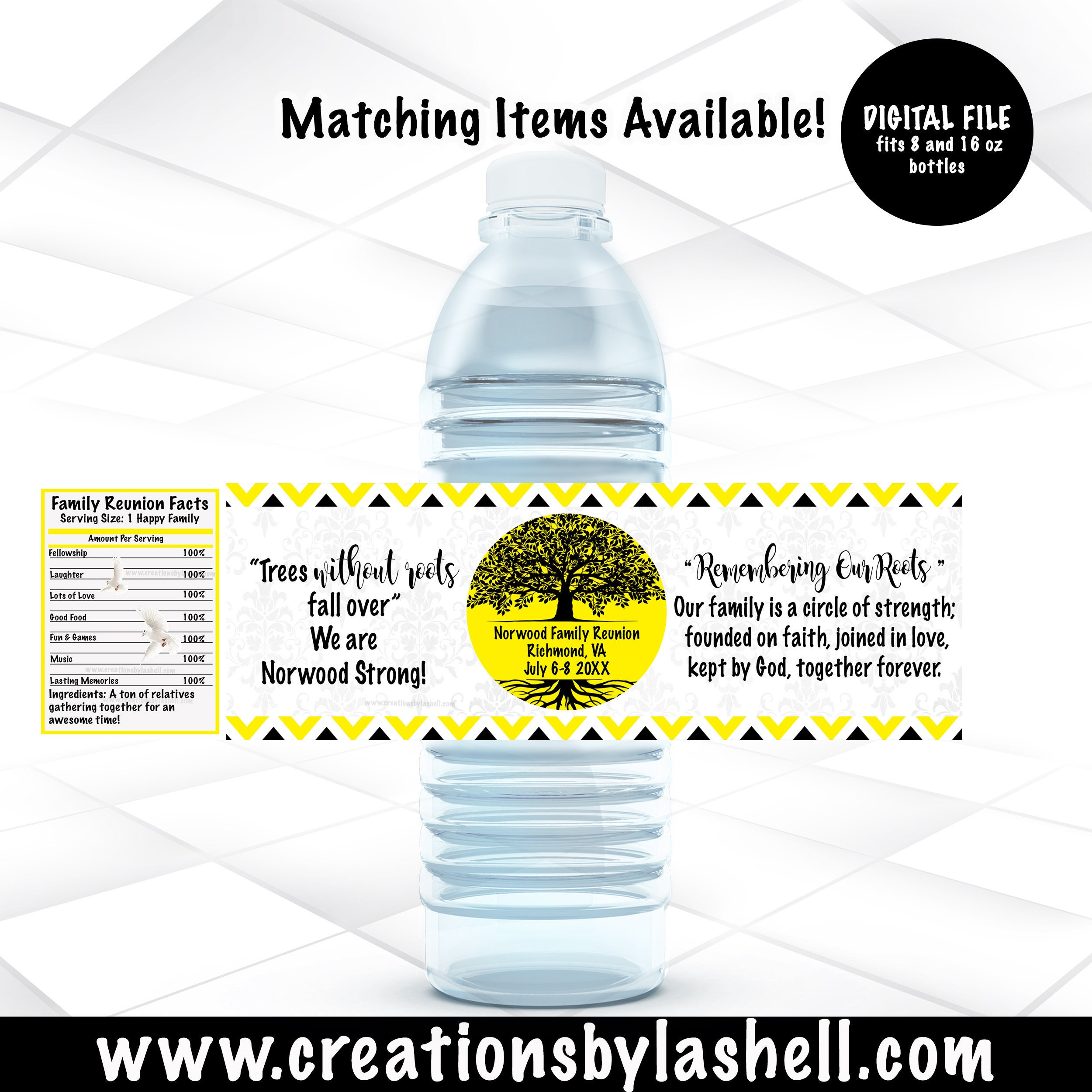 Family Reunion Water Bottle Labels Template Yellow Family Reunion ...