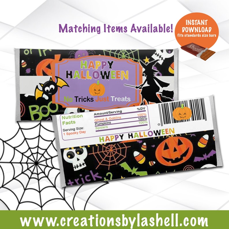 Halloween Candy Bar Instant Download | Halloween Chocolate Bar Wrapper ...