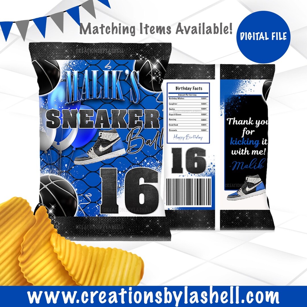 Sneaker Ball Chip Bag Digital File | Boy Birthday Party Favor | Royal ...