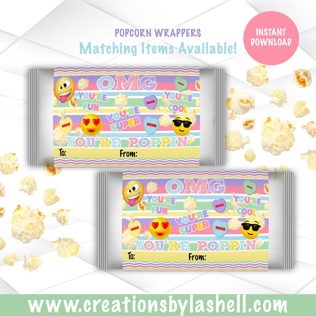 Valentine Popcorn Wrappers Instant Download | Valentine Pop Corn ...