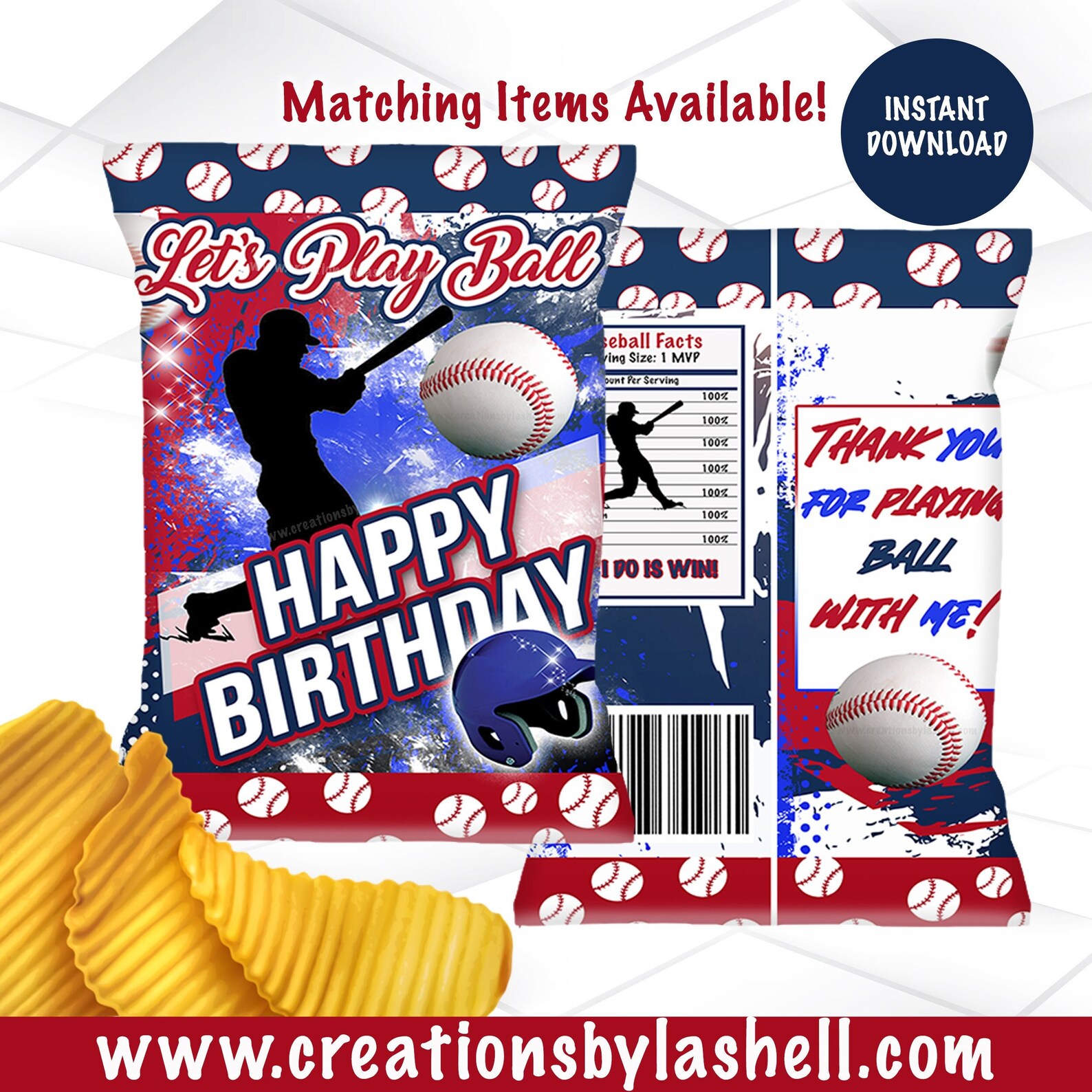 Baseball Chip Bag Instant Download Let's Play Ball Chip Bag Template ...