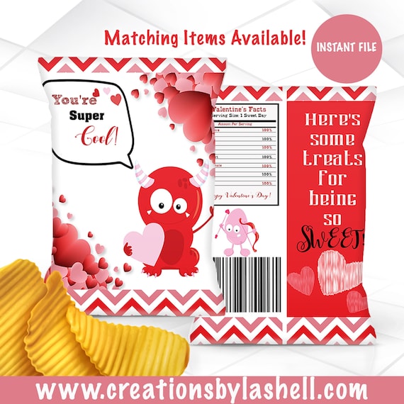 Valentine's Chip Bag Template Valentine's Day Favors - Etsy