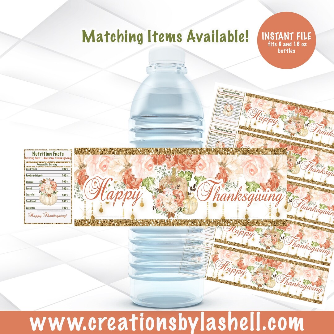 Thanksgiving Water Bottle Labels Instant Download | Thanksgiving Water ...