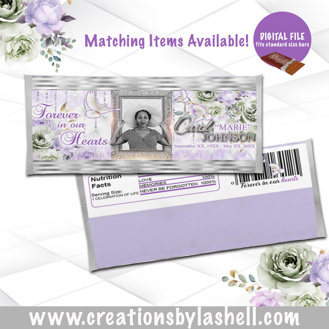 Funeral Candy Bar Wrapper Digital File Celebration of Life Chocolate ...