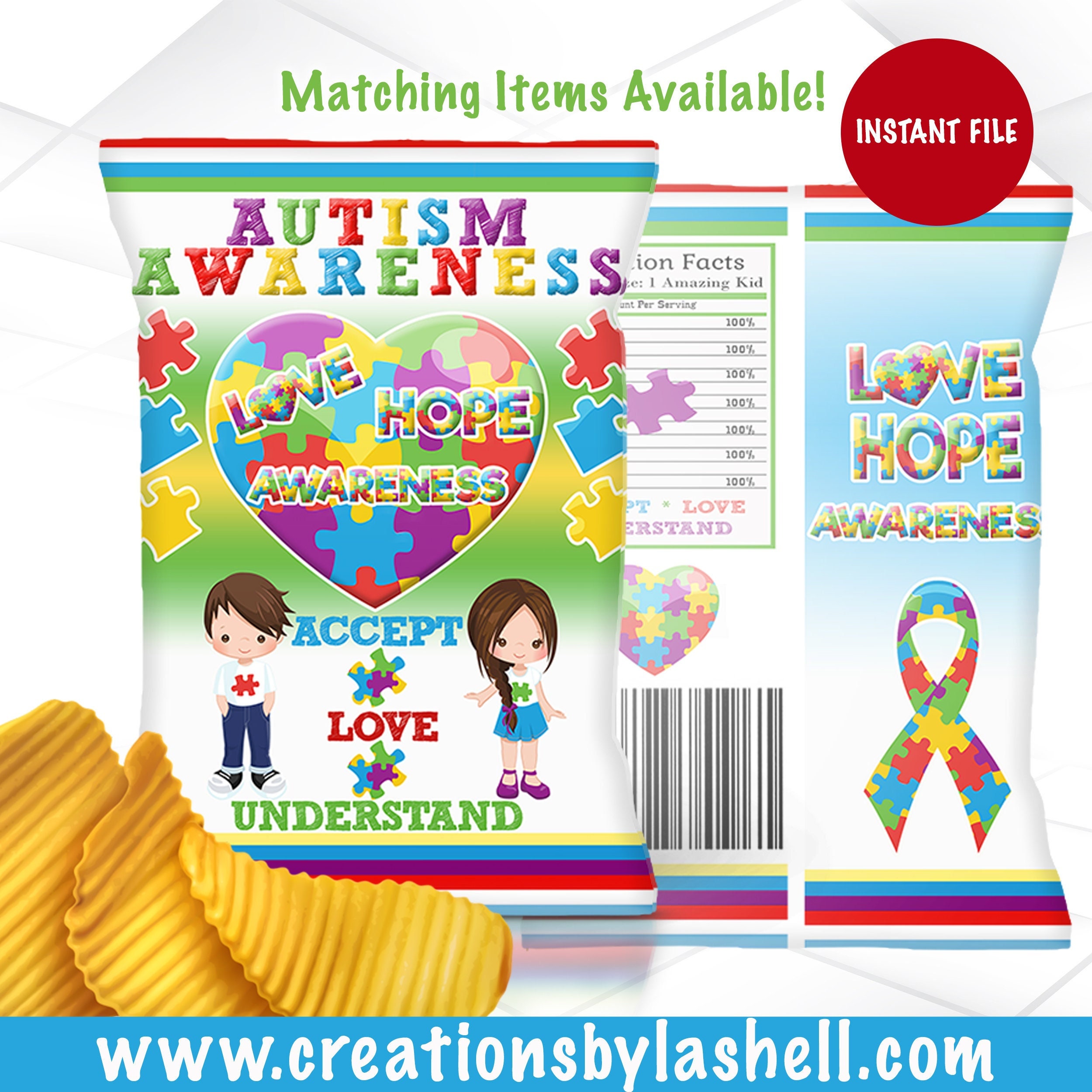 Autism Chip Bag , Autism Favor Bag , Autism Awareness , Autism , Custom ...